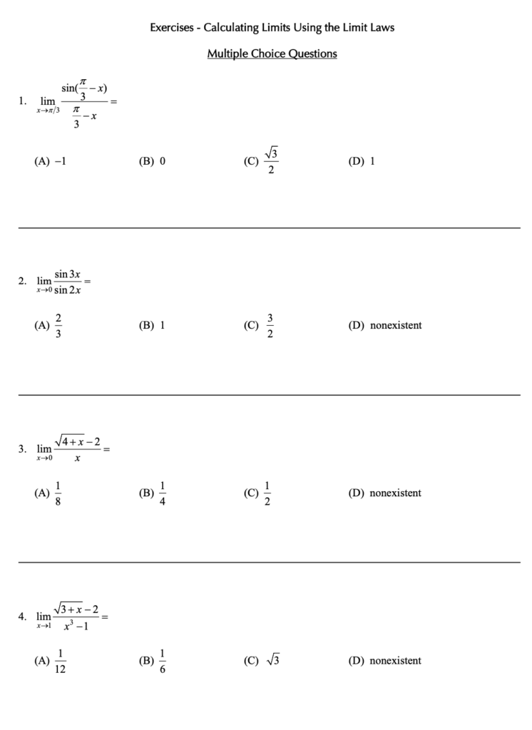 Calculating Limits Using the Limit Laws – RevisionTown
