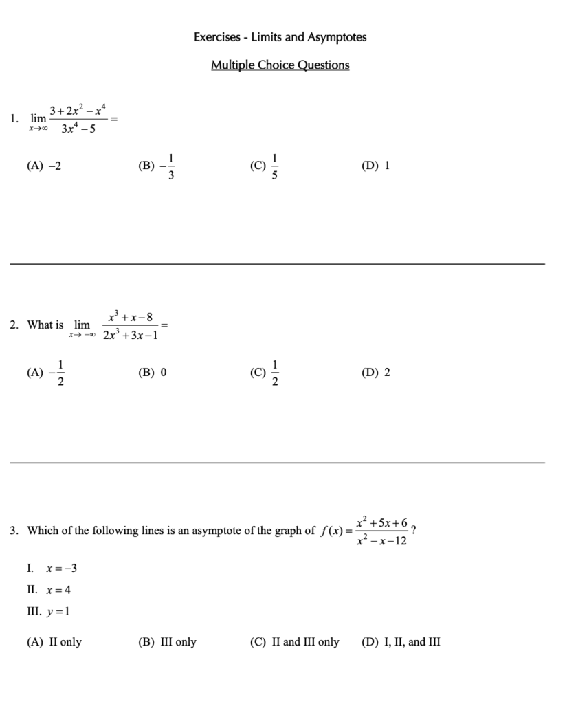 Limits and Asymptotes – RevisionTown