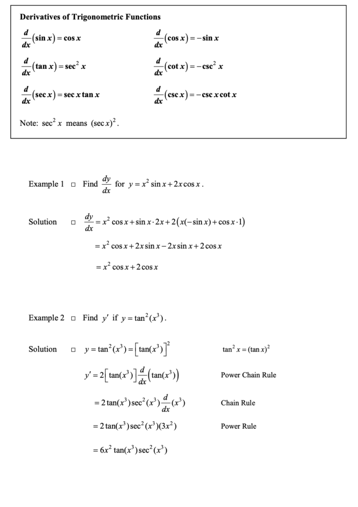 Derivatives of Trigonometric Functions - Top Study Guide | RevisionTown