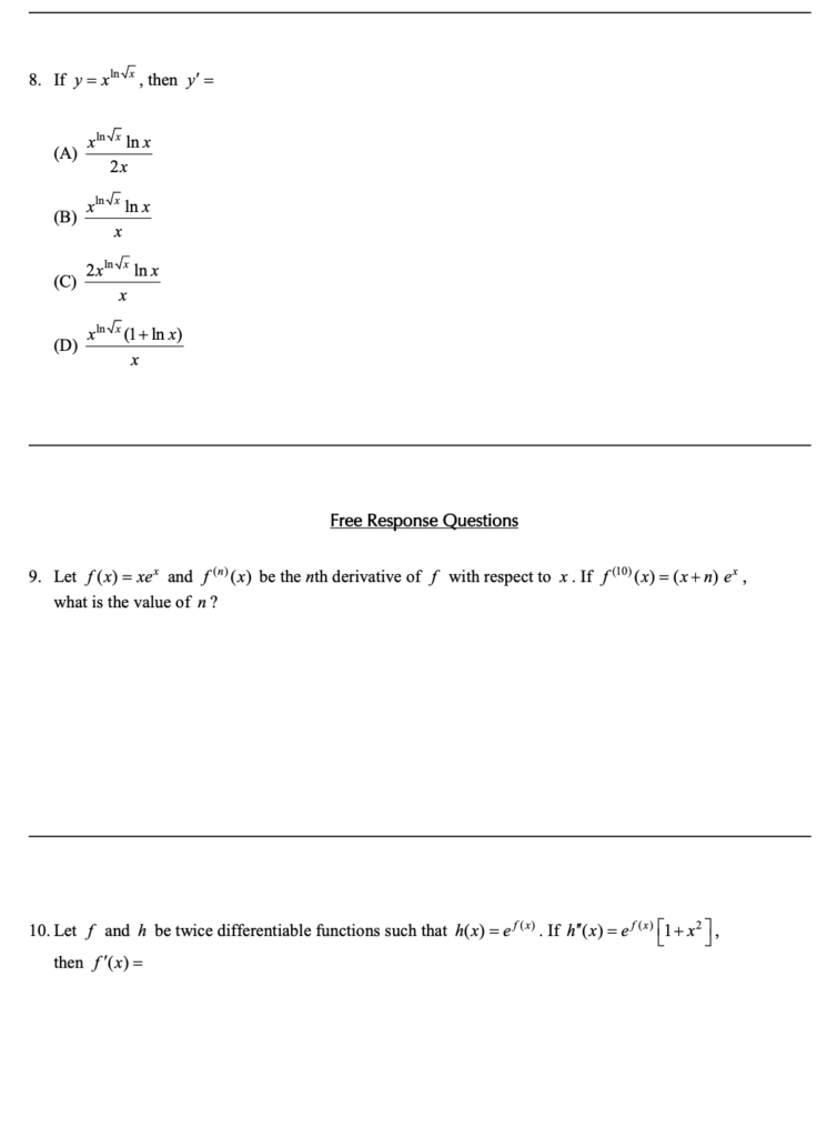 Derivatives of Exponential and Logarithmic Functions – RevisionTown