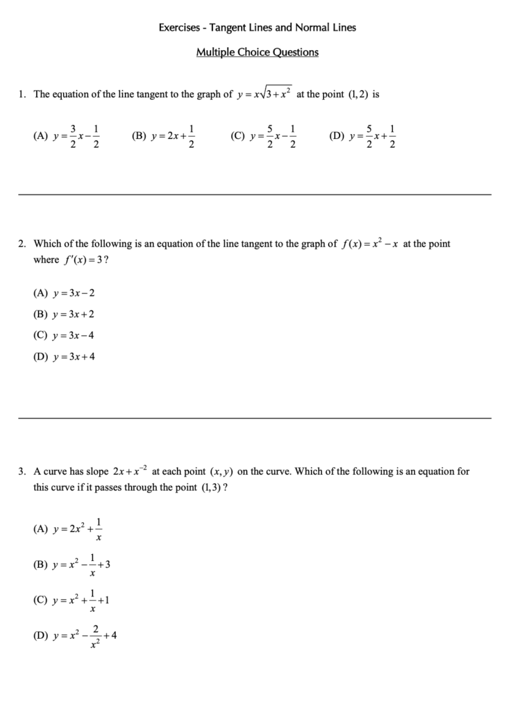 Tangent lines and Normal lines – RevisionTown