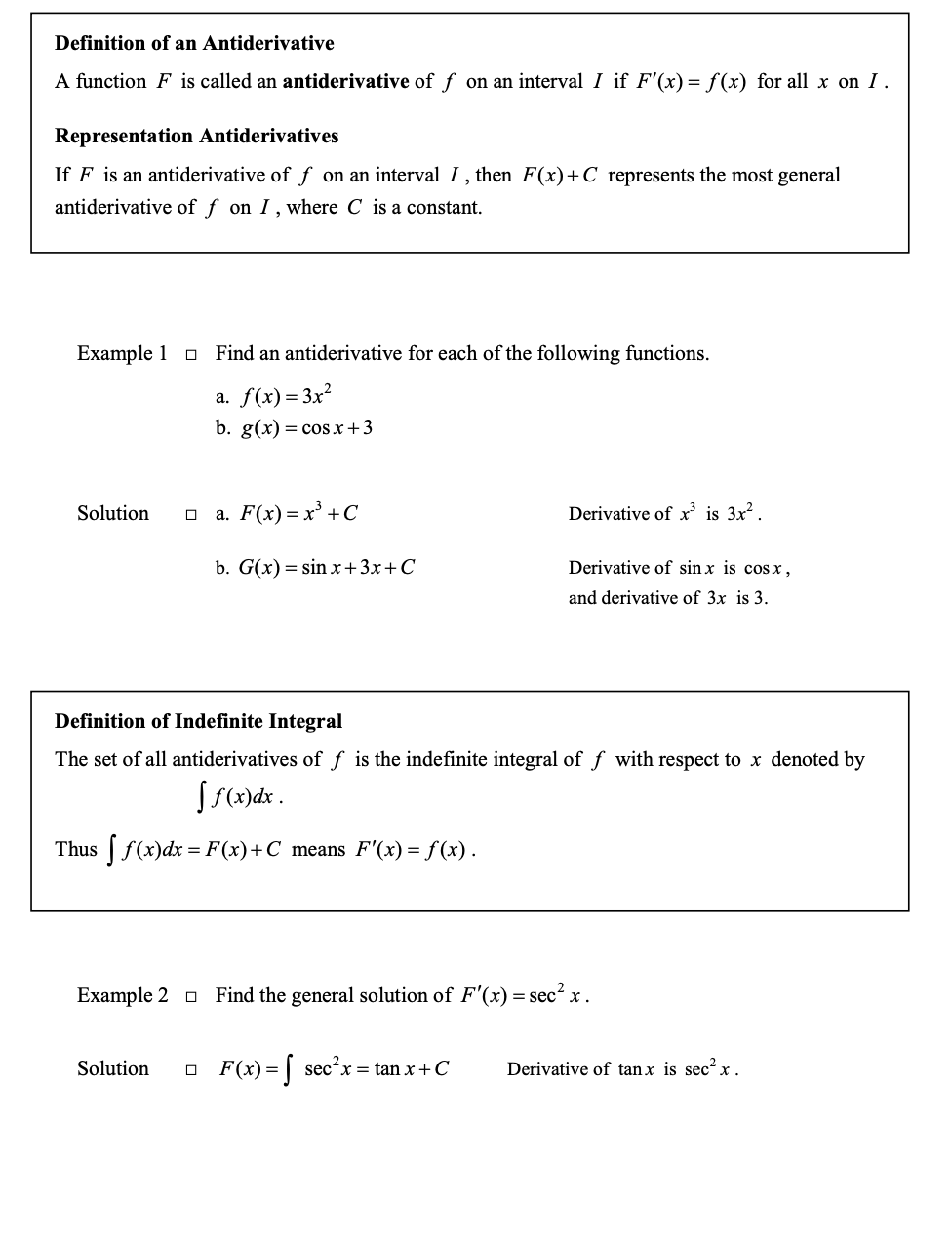 Antiderivatives and Indefinite Integrals - Top Study Guide | RevisionTown