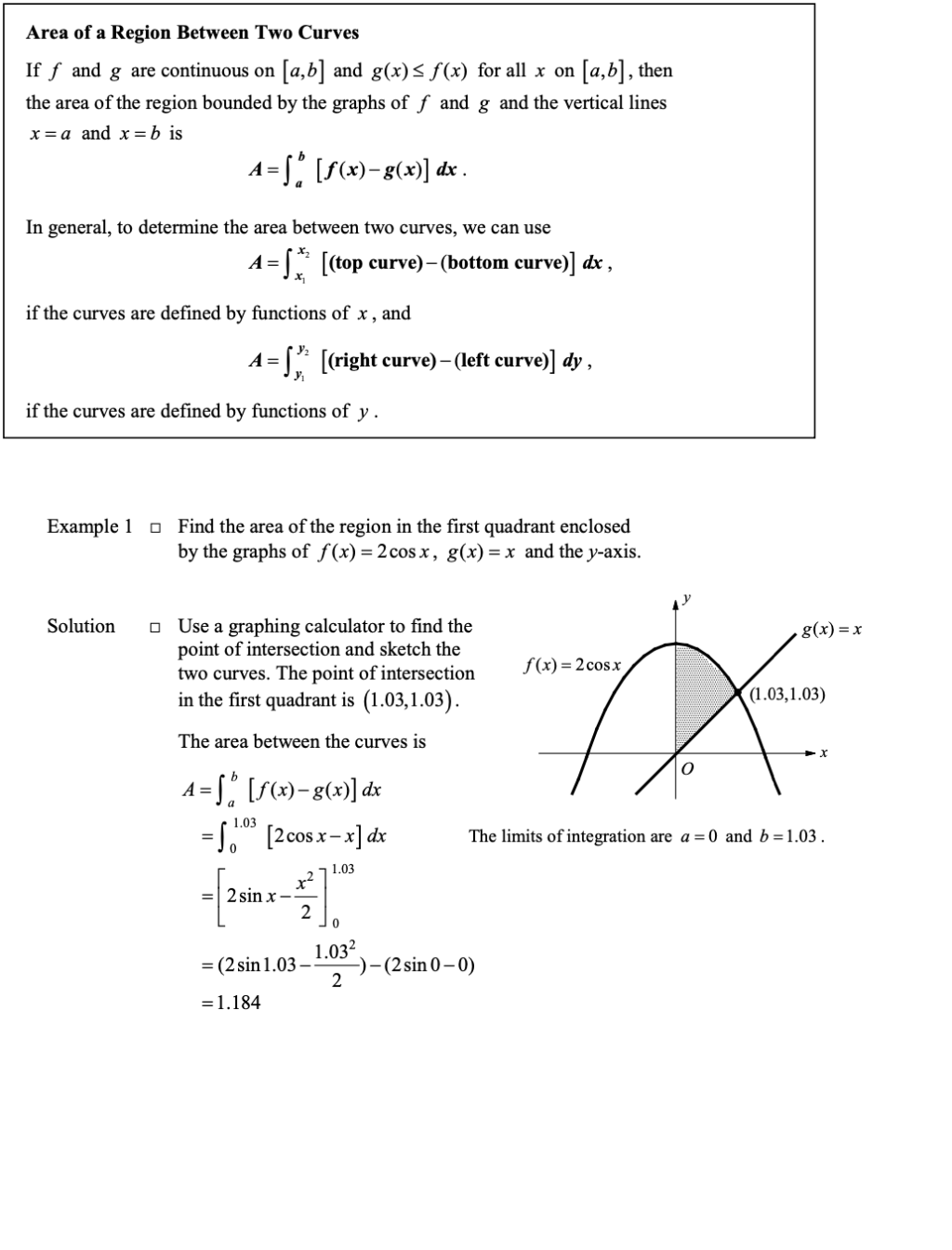 Area of a Region Between Two Curves – RevisionTown