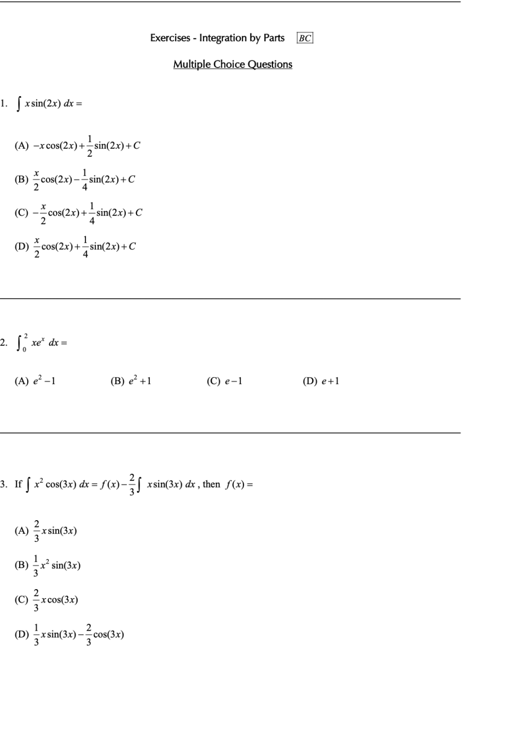 Integration by Parts – RevisionTown