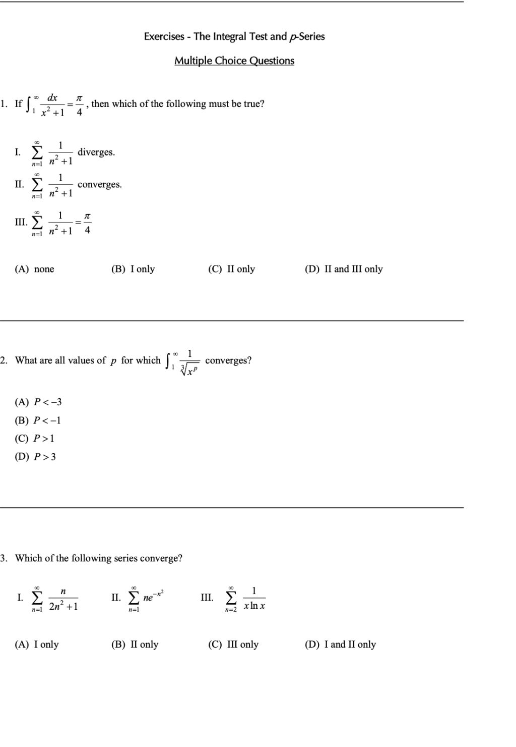 The Integral Test and p-Series - Top Study Guide | RevisionTown