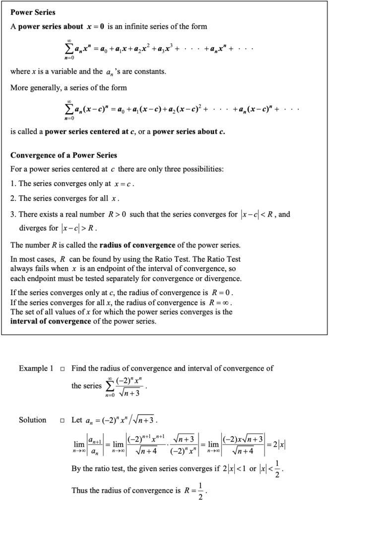 Convergence of Power Series - Top Study Guide | RevisionTown