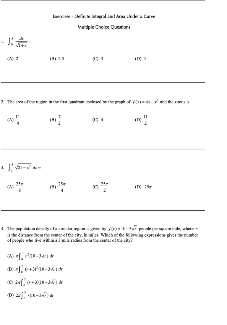 Definite Integrals, Area Under A Curve, And Application | RivisionTown