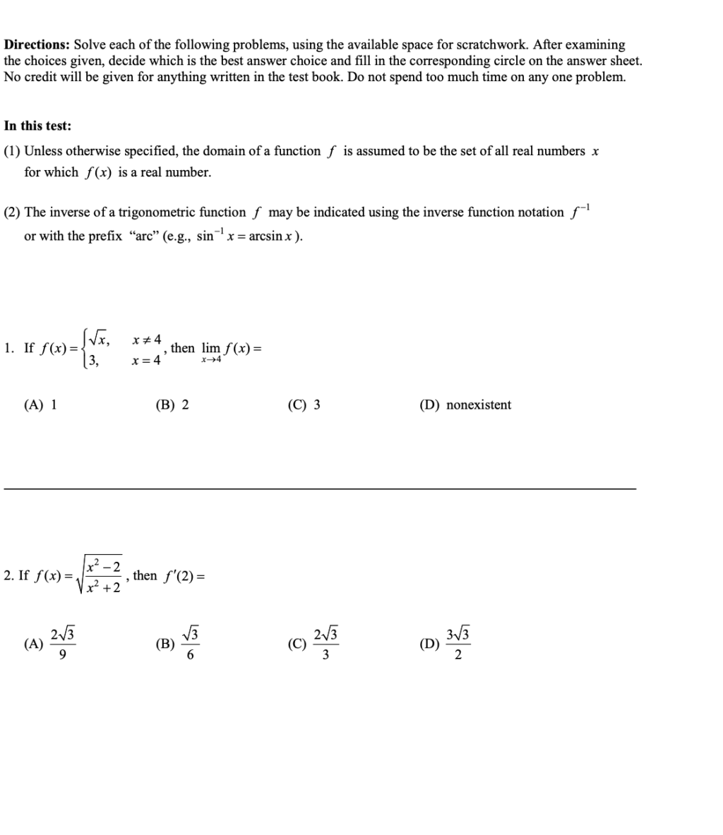 AP Calculus AB Practice Test 1 – RevisionTown